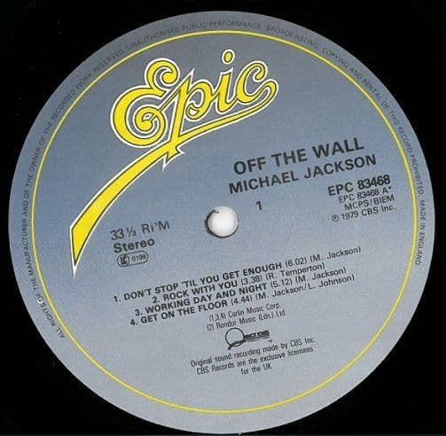 MICHAEL JACKSON Off The Wall Vinyl Record LP Epic 1979